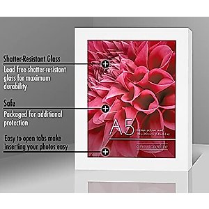 Americanflat A5 Picture Frame in White - Composite Wood with Shatter Resistant Glass - Horizontal and Vertical Formats for Wall and Tabletop - 5.8 x 8.3 in