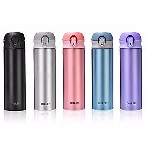 DILLER Insulated Coffee Travel Mug - 17oz Vacuum Insulated Water Bottle, Thermal Vacuum Drink Flask Keeps 24 Hours Cold & 12 Hours Hot (Purple, 17 oz)