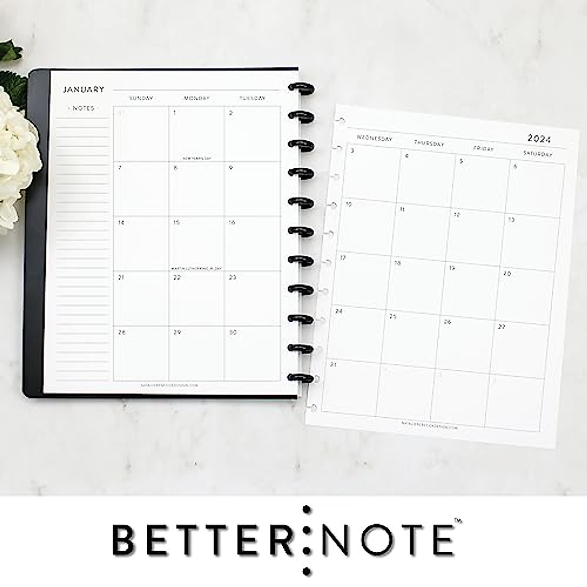 BetterNote 2024 Monthly Calendar Refill Fits Discbound Notebooks, Fits Happy Planner, Levenger Circa, Arc Staples, TUL Office Depot, InkWell Press (Classic, 11-Disc, 8.5"x11")