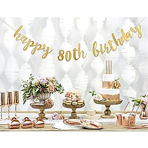 Happy 80th Birthday Banner - 80th Birthday Banner，80 Banner Gold，80th Anniversary Banner Gold，80th Birthday Banner for Women/men，happy 80th Birthday Banner Party Decorations