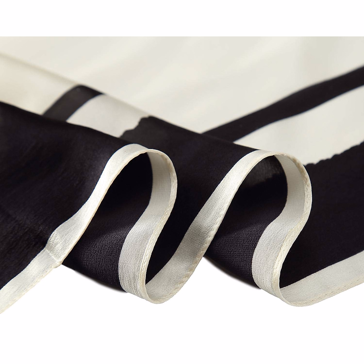 YangtzeStore Long Charmeuse Silk Scarf Floral and Graphic Print (Black White Abstract)