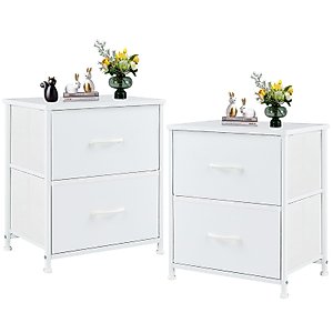 Sweetcrispy Nightstand Set of 2 with 2 Storage Drawers, 20" Height Small Bed Side Furniture End Table, Wooden Top Fabric Cabinet Kids Mini Dresser for Bedroom, Closet, Entryway, College Dorm