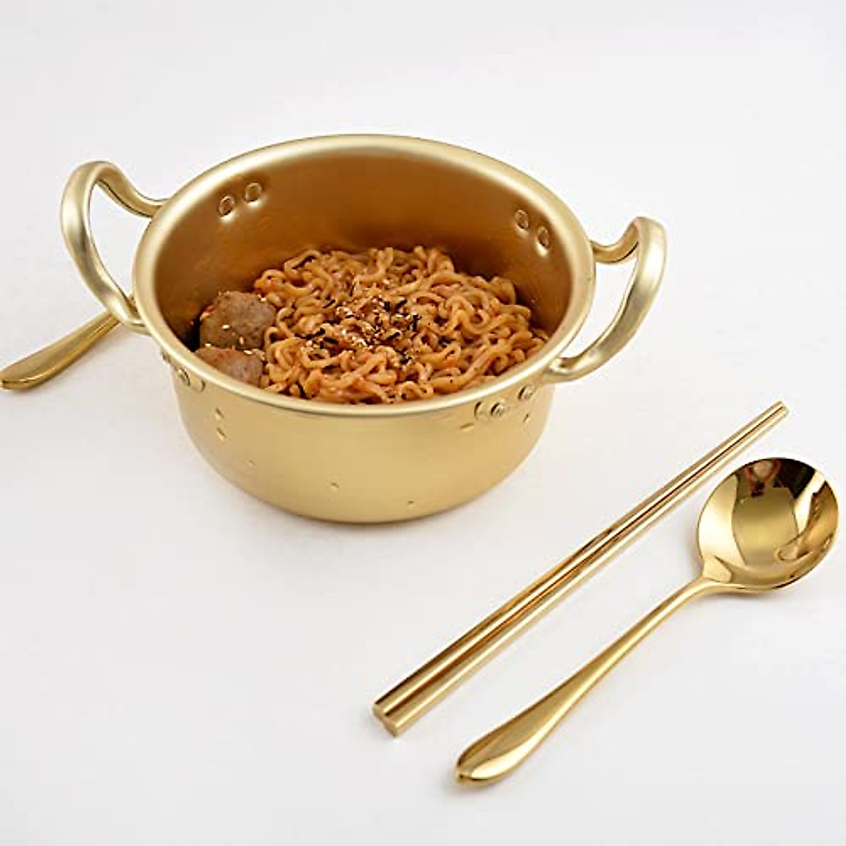 Alunsito Ramen Noodles Pot, Korean Noodle Ramen Pot, Aluminum Pot, Yellow Aluminum Stockpot, Instant Noodles Pot (20cm / 7.87in Pot)