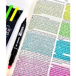 G.T. Luscombe Company, Inc. Zebrite Double Ended Bible Highlighter Set | No Bleed Pigmented Ink | No Fading or Smearing | Double Ended for Highlighting & Underlining | Fluorescent Multicolor (Set of 5)
