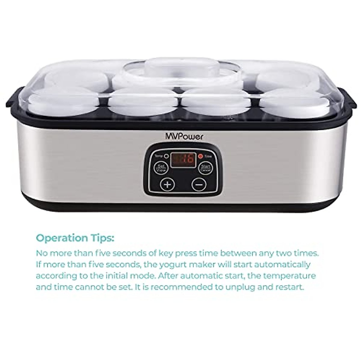 Yogurt maker, Automatic Digital Yogurt Maker Machine with LCD Display, 8 Glass Jars 48 Ozs, Stainless Steel Design,Auto Temp Control