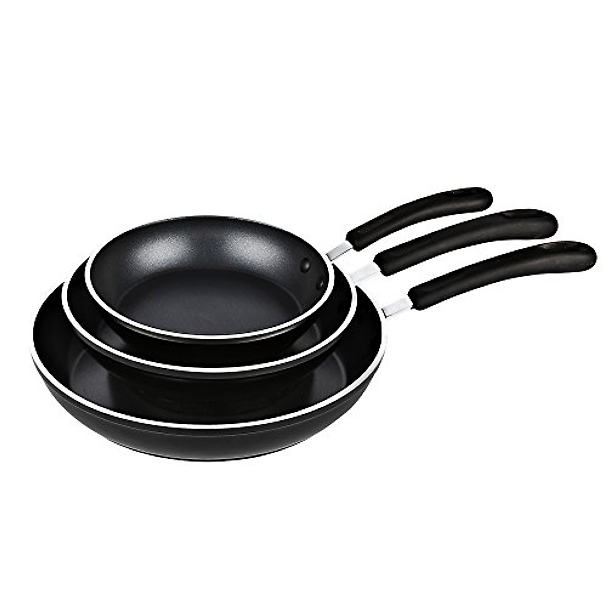 Cook N Home Nonstick, 10,12 inch 3 Piece Frying Saute Pan Set with Non-Stick Coating Induction Compatible Bottom, 8"/10"/12", Black