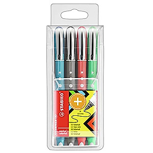 Stabilo Worker Colorful Rollerball Pen Medium 0.8mm Tip 0.5mm Line [Pack of 4]
