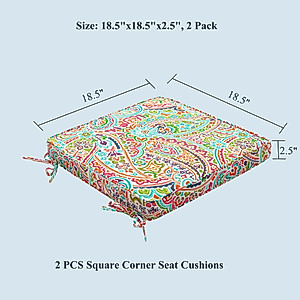 FUNHOME Patio Chair Cushions 18.5 x 18.5 x 2.5 Inch,Water-Resistant Outdoor Seat Cushions for Patio Furniture 2 Pack, Sqaure Chair Pads for Wicker Chair Seat, Melora Paisley