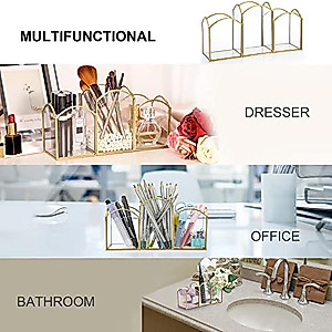 ELLDOO 3 Slots Glass Makeup Brush Holder Organizer for Vanity Dresser, Semicircle Rim Design, Pen Cup Holder Pencil Holder for Office Desk