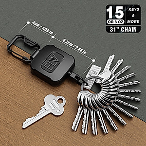 ELV Retractable ID Badge Holder, Retractable Keychain Badge Reel, Heavy Duty Metal Body, Strong Dyneema Cord, Carabiner and Key Chain, 30 inch Wire Extension, Hold Up to 15 Keys and Tools [1 Pack]