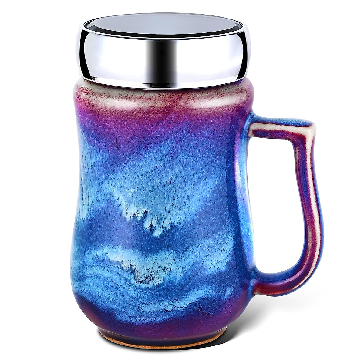 KaiCarnte Ceramic Mug,Large Ceramic Coffee Mug with Lid,14 Oz,Handmade Pottery Mug with Large Handle,Tea Cup Ceramic for Home Office,Dishwasher and Microwave Safe