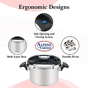 Alpine Cuisine Stainless Steel Pressure Cooker, for All Cooktops, Stove Top Pressure Cooker Used for Pressure Foodie or Steaming, Compatible with Gas & Induction Cooker, Dishwasher Safe (7 Liters)