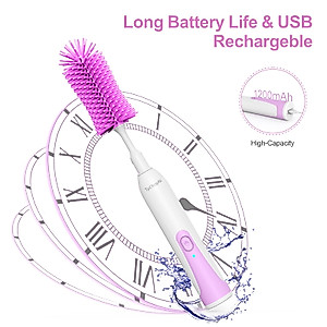 TpChapNi Electric Bottle Brush Cleaner,Electric Baby Bottle Brush Cleaner Set,Rechargeable with Replaceable Silicone Water Bottle and Nipple Brush Head,Straw Brush for Baby & New Moms (Purple)