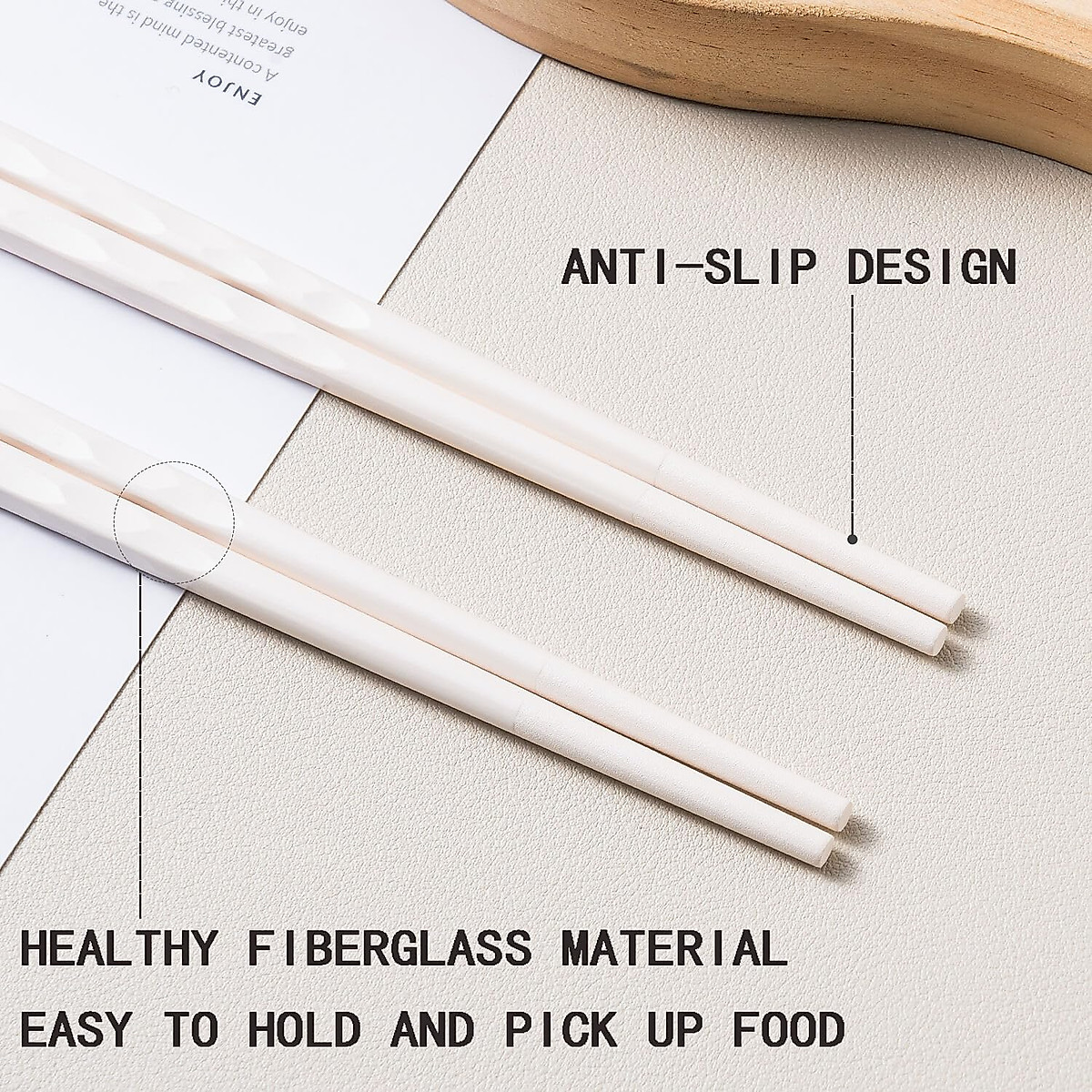 HuaLan 5 Pairs Fiberglass Chopsticks, Reusable Chopsticks Dishwasher Safe, Lightweight Chop Sticks,Japanese Chinese Chopsticks Sets,Non-Slip, 9 1/2 inches,Ivory White