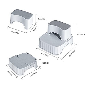 Beideli 2-in-1 Toddler 2 Step Stool – Elegant Double Up Step Stools for Kids Anti-Slip Toddler Two Stepping Stool for Bathroom Sink Kitchen and Toilet Potty Training (White)