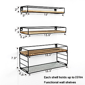Oxendon Wall Mounted Bathroom Shelves Over Toilet, Farmhouse Wall Floating Shelf with Guardrail, Bathroom Decor for Bedroom Living Room Kitchen, Rustic Brown (16.2 Inch Set of 3)