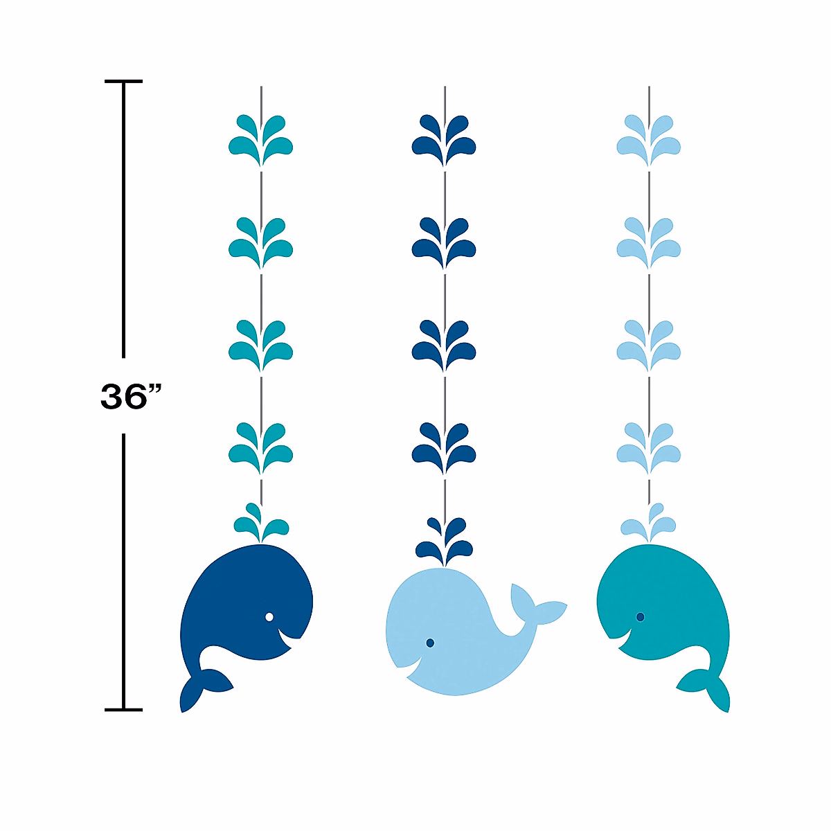 Creative Converting 324424, Baby Whales String Hanging Decorations, 3 Ct, 36", Blue