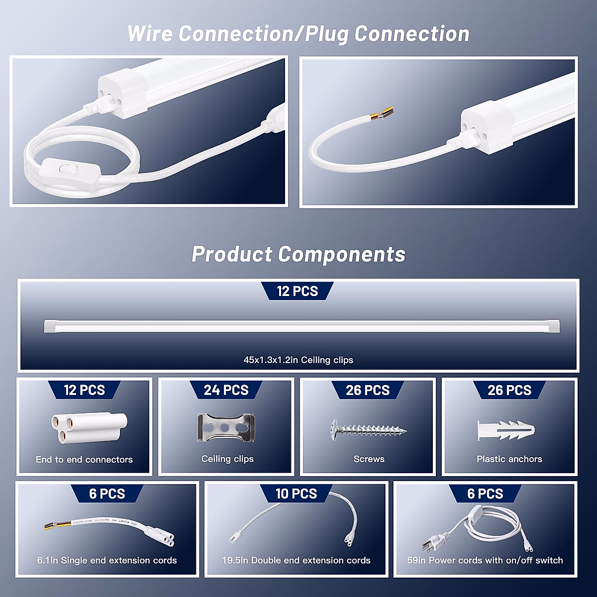 BBOUNDER 12 Pack 4FT LED Shop Lights, 5000LM Super Bright T8 Led Tube Light, 6500K Cool Daylight, 40W Equivalent 250W, Linkable Shop Light Fixture with Frosted Cover for Garage, Workshop, Warehouse