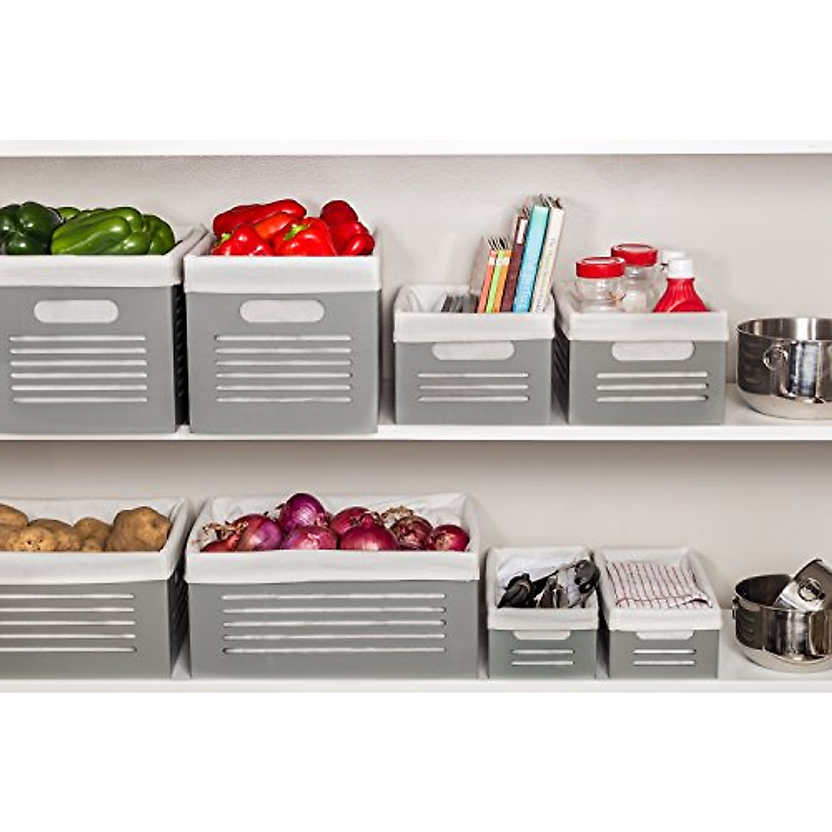 Creative Scents Wooden Storage Box - Decorative Closet, Cabinet and Shelf Basket Organizer Lined with Machine Washable Soft Linen Fabric - Grey, Small