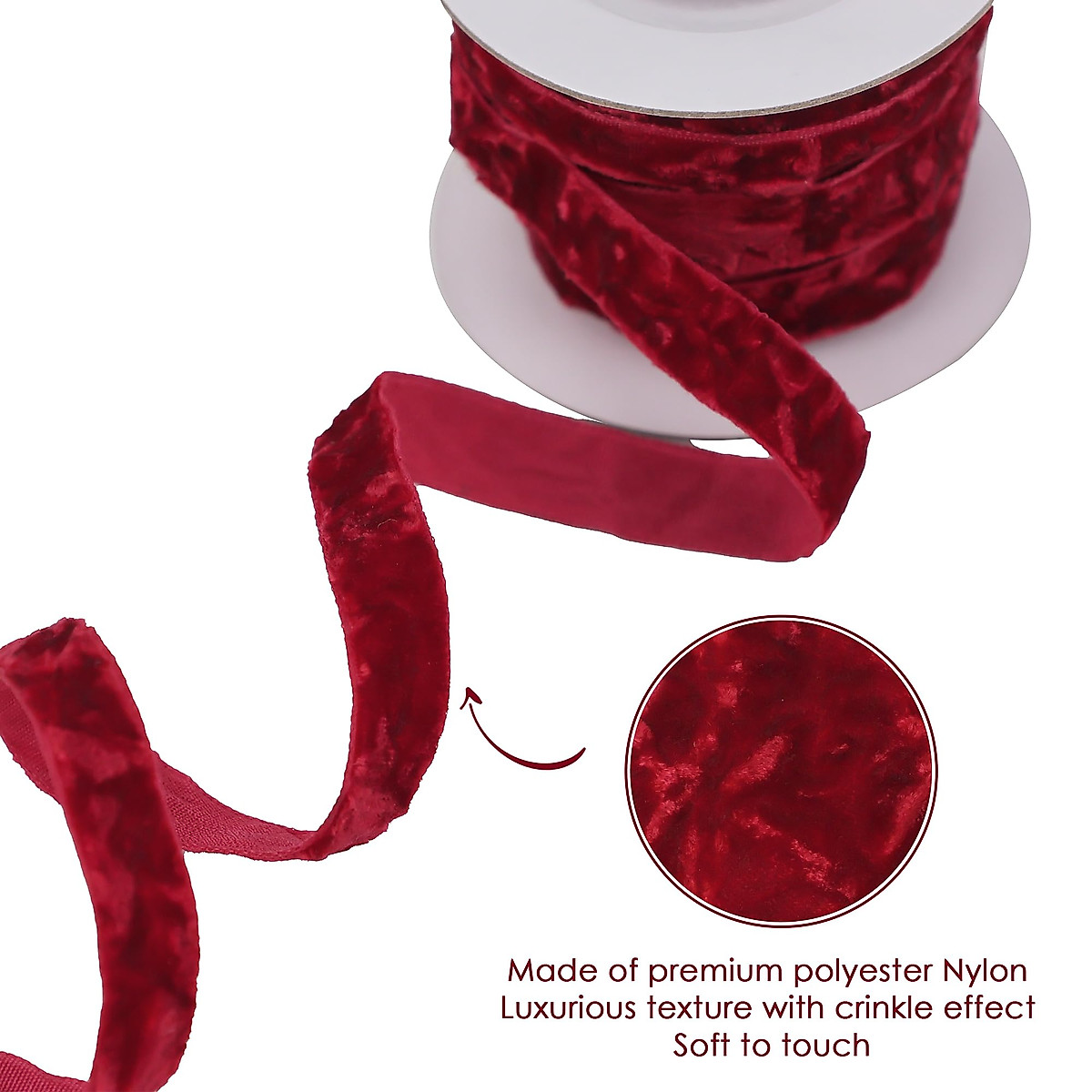 HUIHUANG Red Velvet Ribbon 3/8" Crushed Velvet Ribbon for Christmas Tree Ornaments, Gift Wrapping, Wreath Decoration, Invitations, Holiday Home Decor, Bows -10 Yards