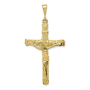 Solid 10k Yellow Gold Cross Crucifix Charm Pendant - 47mm x 24mm