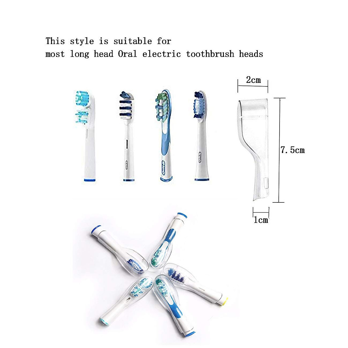 BSGB 6PCS Plastic Travel Electric Toothbrush Heads Cover Protective Cap Case for Oral-B Electric Replacement Tooth Brush Keep Germ Dust Away (Long)