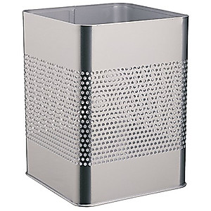 Durable Metal Square Waste Bin Silver 18.5 Litre Capacity | Stylish 165 mm Perforated Ring | Waste Basket for Offices, Schools, Home, etc.