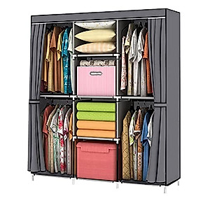 YOUUD Wardrobe Storage Closet Clothes Portable Wardrobe Storage Closet Portable Closet Organizer Portable Closets Wardrobe Closet Organizer Shelf Wardrobe Clothes Organizer Standing Closet Gray…