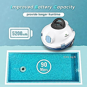 𝟮𝟬𝟮𝟯 𝙐𝙥𝙜𝙧𝙖𝙙𝙚 TASVAC Cordless Robotic Pool Cleaner, Automatic Vacuum, 90 Mins Runtime, Powerful, Self-Parking, Lightweight, Ideal for Flat Above/In-Ground up to 1100 Sq.Ft, Off-White (Y10)