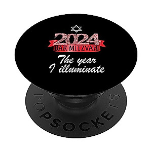 2024 Bar Mitzvah Quote Festive Black Red Decor PopSockets Standard PopGrip