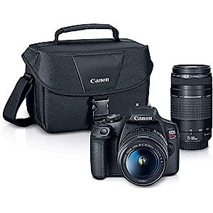 Canon EOS Rebel T7 DSLR Camera with 18-55mm and 75-300mm Lenses + Creative Filter Set, EOS Camera Bag + Sandisk Ultra 64GB Card + Cleaning Set, and More (Renewed)