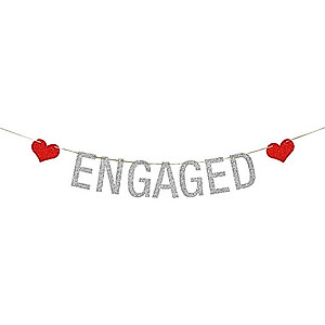 Helewilk Engaged Banner, Bridal Shower Engagement Party Sign, Glitter Sliver Bachelorette Photo Props, Indoor Outdoor Party Supplies