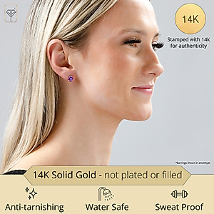 MAX + STONE 14k Yellow Gold Teardrop Blue Aquamarine Pear Shape Stud Earrings for Women with Push Backs and 8mm x 6mm March Birthstone