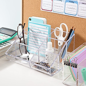 STORi Clear Plastic Vanity Makeup Organizer | 6-Compartment Holder for Brushes, Eyeshadow Palettes, & Beauty Supplies | Curved Front Design | Made in USA