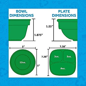 Re-Play Made in USA 4pk Starter Dining Set of 2 Divided Plates with 2 Matching Bowls in Sky Blue and Lime Green - Made from Environmentally Friendly Heavyweight Recycled Milk Jugs