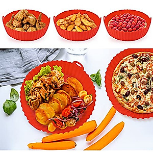 Kinggrand Kitchen 8.5 inch Air Fryer Silicone Liners Food Grade Safety Air Fryer Silicone Pot Reusable for Air Fryer Silicone Baking Tray Over 5QT (Red)