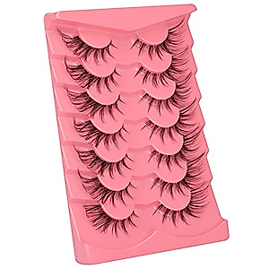 Newcally Lashes Manga Lashes Fox Eye False Eyelashes Clear Band Cat Eye Lashes Mink Lashes Fluffy Strip Lashes Wispy Anime Lashes Pack Spiky Cosplay Fake Eyelashes 7 Pairs