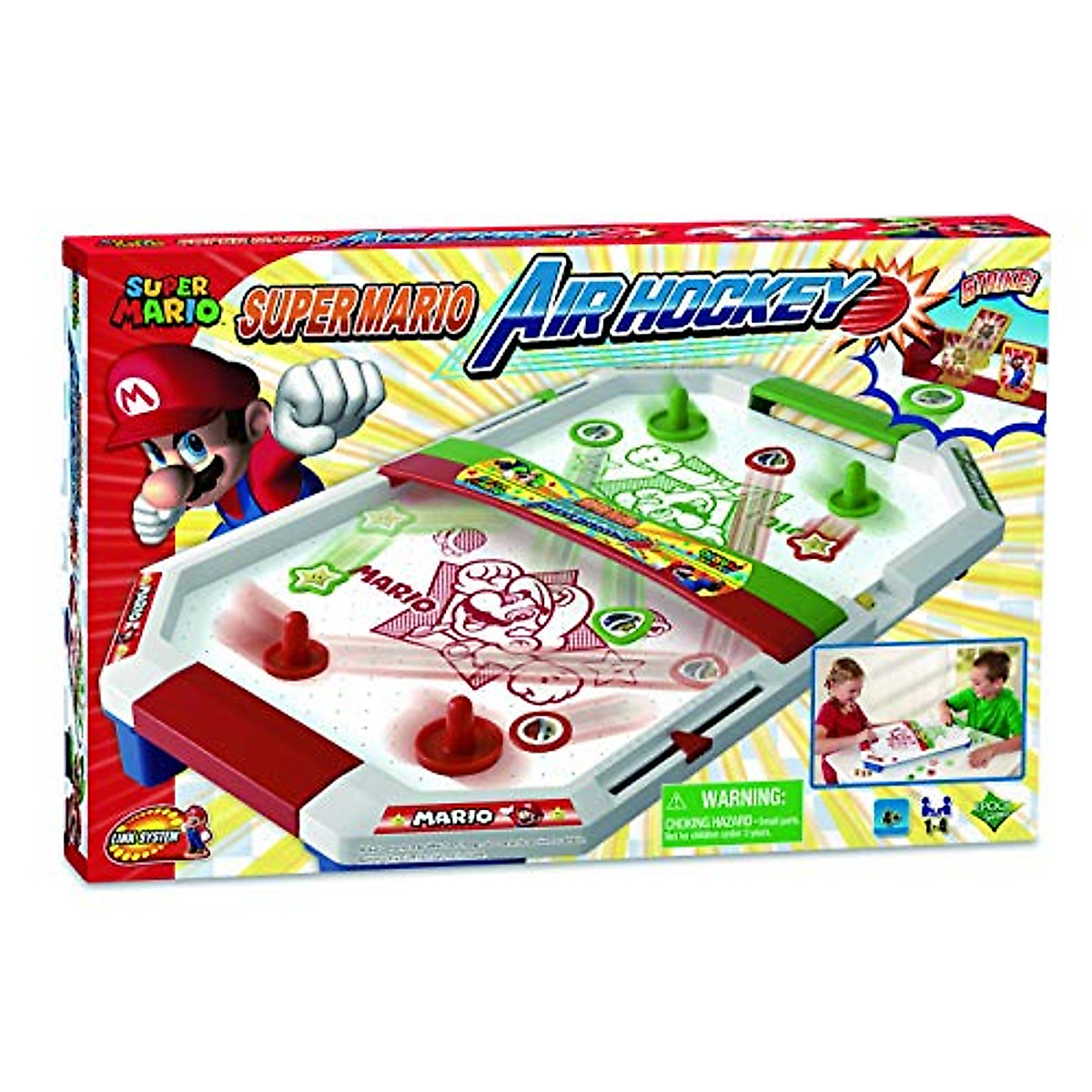 Epoch Games Super Mario Air Hockey, Tabletop Skill and Action Game with Collectible Super Mario Action Figures