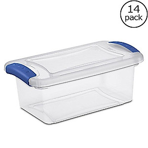 Sterilite 7 Quart See Through Storage Box- Stadium with Latching Lid and Blue Handle, Case of 14