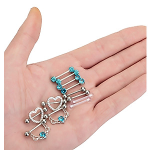 Masedy 6 Pairs 14G 316L Stainless Steel Nipplerings Nipple Tongue Rings Women CZ Barbell Body Piercing Jewelry Blue