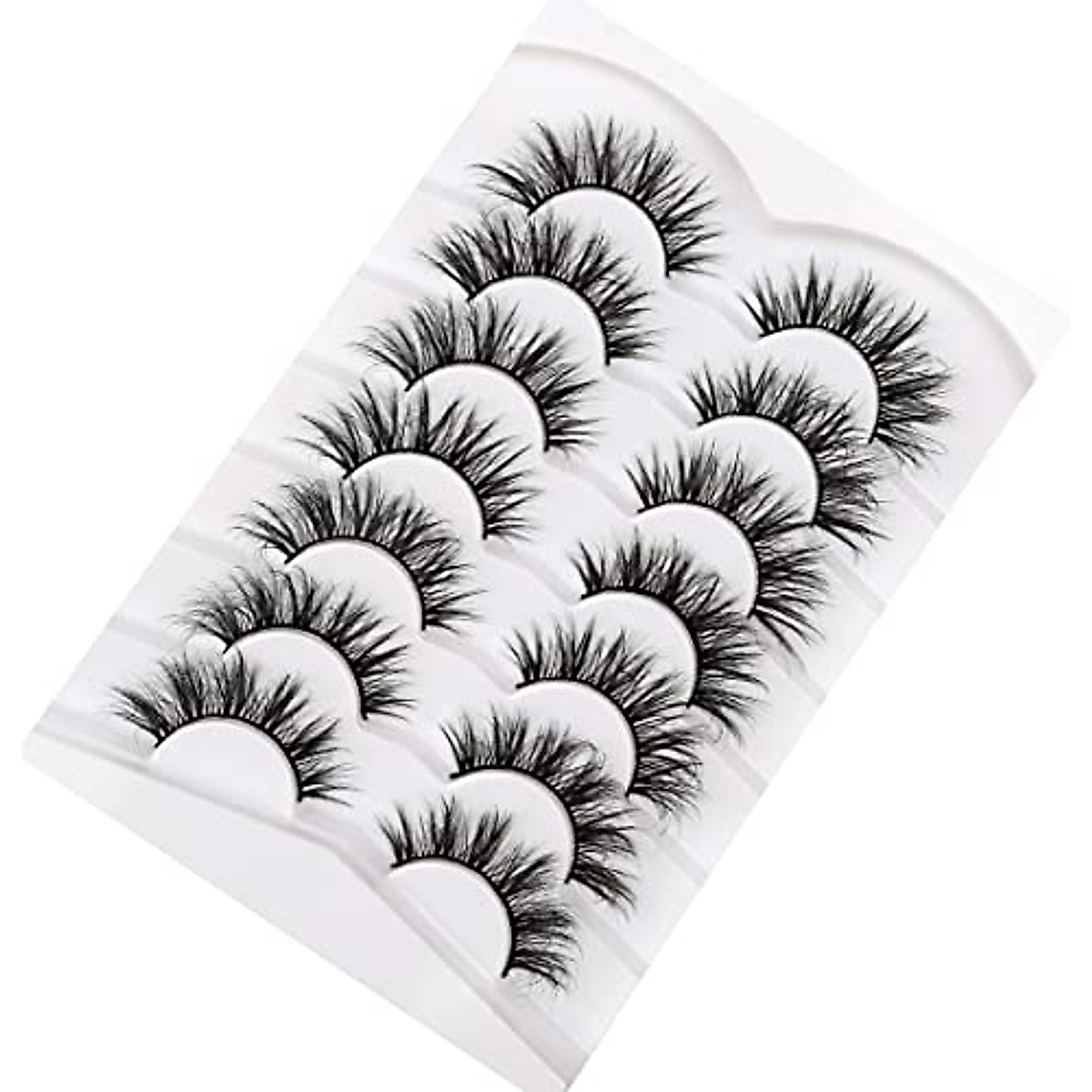 Pooplunch False Eyelashes Wispy Mink Lashes Cat Eye Look 8D Volume Fluffy Natural Fake Eyelash Faux Mink Lashes 7 Pairs Pack