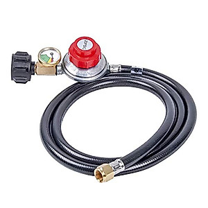 GasSaf 5FT Adjustable Propane Regulator, High Pressure Propane Regulator Hose with Gauge Suitable for Burners,Turkey Fryers,Forge,etc - 3/8”Female Flare Nut