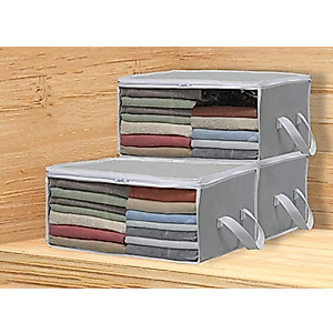 Simple Houseware 3 Pack Foldable Closet Organizer Clothing Storage Box with Clear Window, Grey