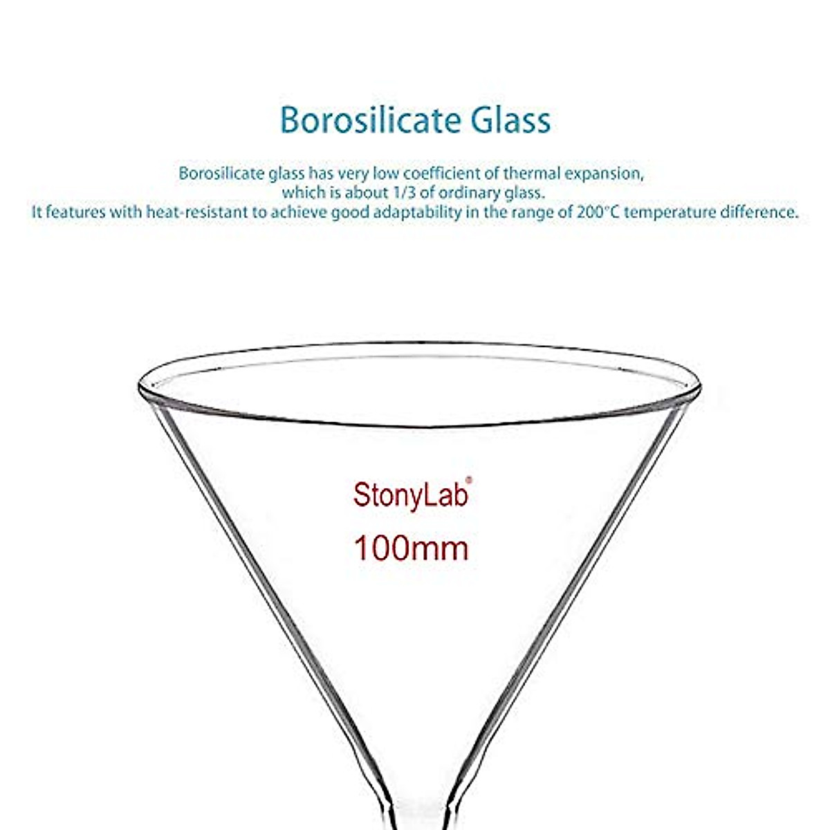 stonylab 1-Pack Glass Funnel, Heavy Wall Borosilicate Glass Funnel, 100mm Diameter and 100mm Stem Length