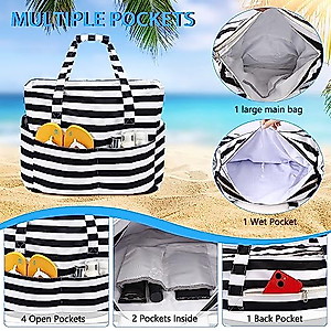 hatisan Beach Bag Waterproof Sandproof for Women Extra Large Beach Tote Bag Pool Bag with Zipper for Gym Grocery Travel with Wet Compartment(Stripe)