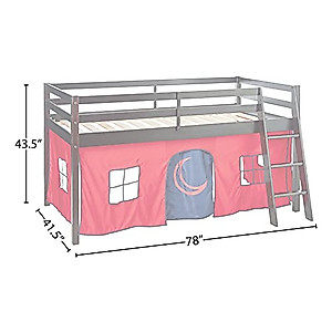 Alaterre Furniture Roxy Pine Twin Junior Loft Bed, Espresso with Red & Blue Tent