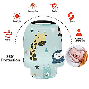 Koala and Llama Baby Car Seat Covers, Giraffe Nursing Cover Breastfeeding Scarf Soft Breathable Stretchy Coverage Multi-Use Cover Ups, Baby Gift for Boys Girls