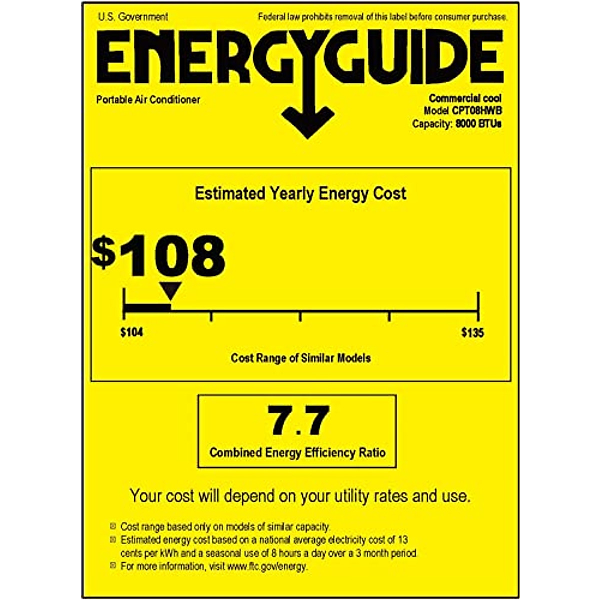 Commercial Cool CPT08HWB Air Conditioner with Remote Control Portable AC, 12000 BTU+HEAT, White