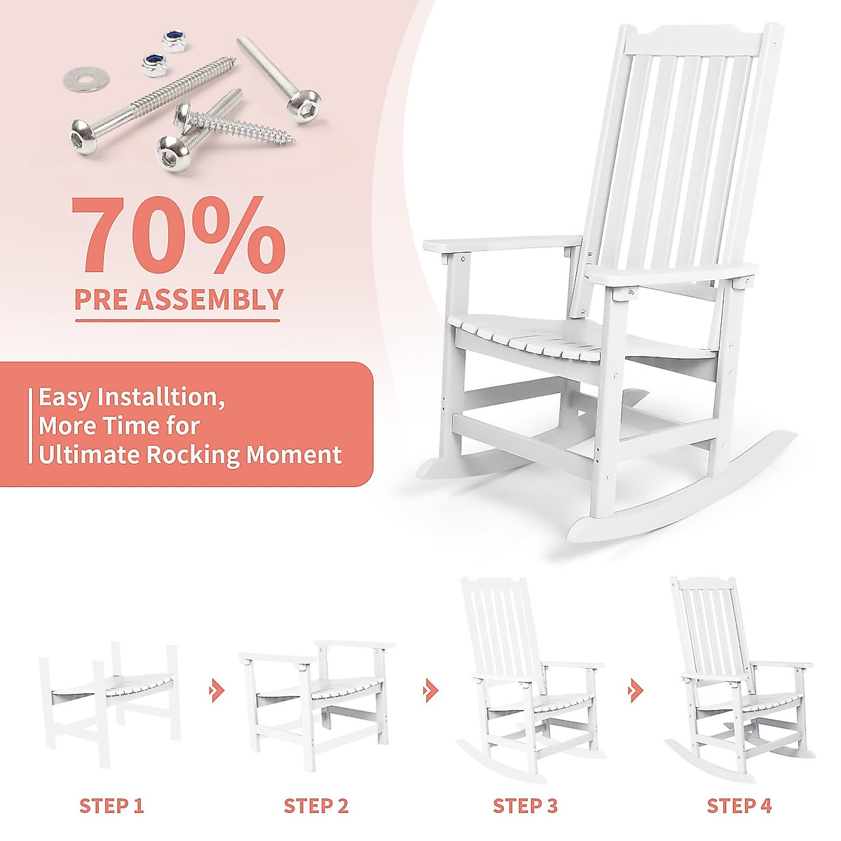 Mguio Outdoor Rocking Chairs Set of 2, Porch Rocker with High Back, Patio Rockers Set of 2, HDPE Weather Resistant Rocking Chairs for Patio, Garden, Backyard, 380lb