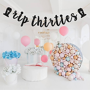 INNORU Rip Thirties Banner - Funeral Birthday Party Decor - 40th Birthday Party Decorations Supplies, Death to My 30s Birthday Party Bunting Decorations, Black Glitter